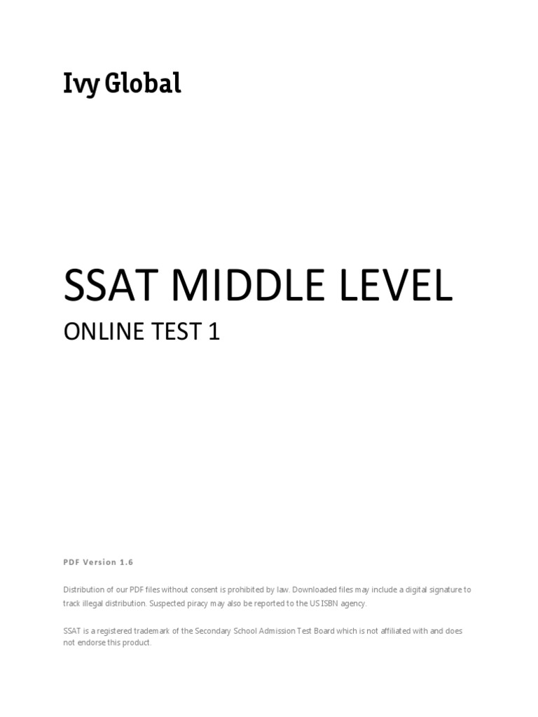 SSAT Middle Level Test 1 V 1.6 PDF | PDF | Orbit | Uranus