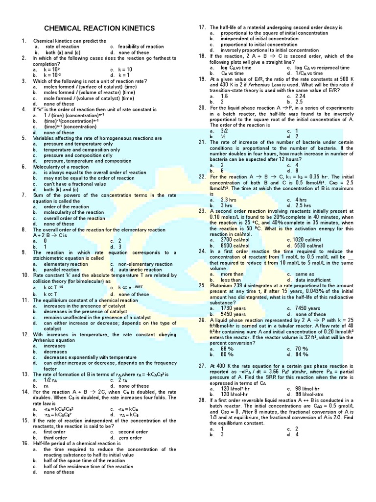 Chemical Reaction Kinetics | PDF | Reaction Rate | Chemical Reactor