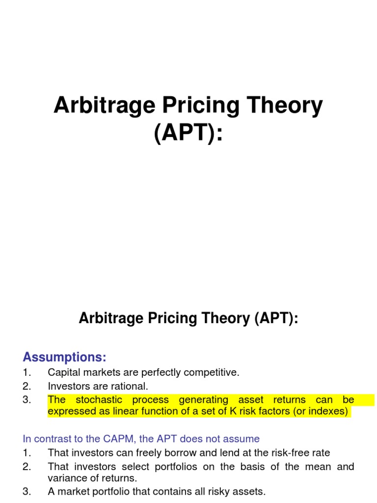 Arbitrage Pricing Theory - APT | PDF | Capital Asset Pricing Model ...