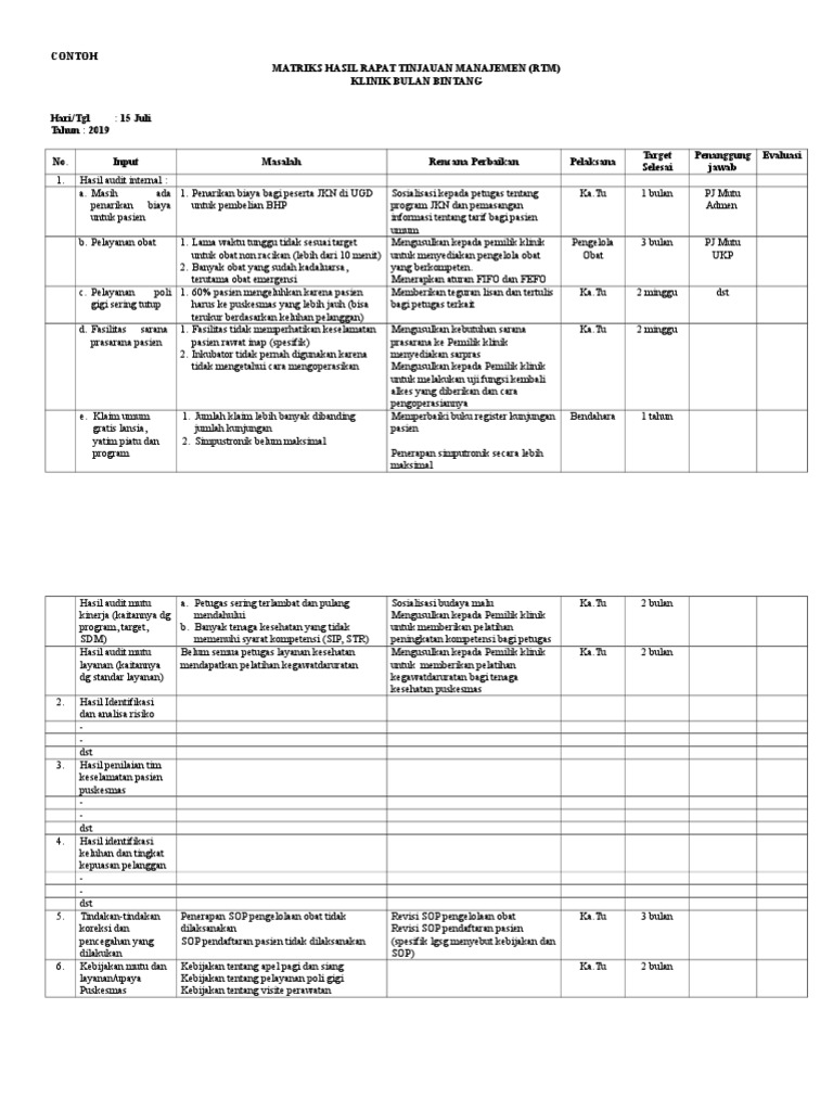 Contoh - Matriks Hasil RTM | PDF