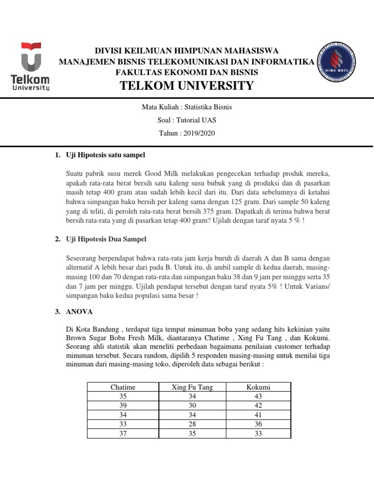 Tutorial Class - Statistika Bisnis UAS | PDF