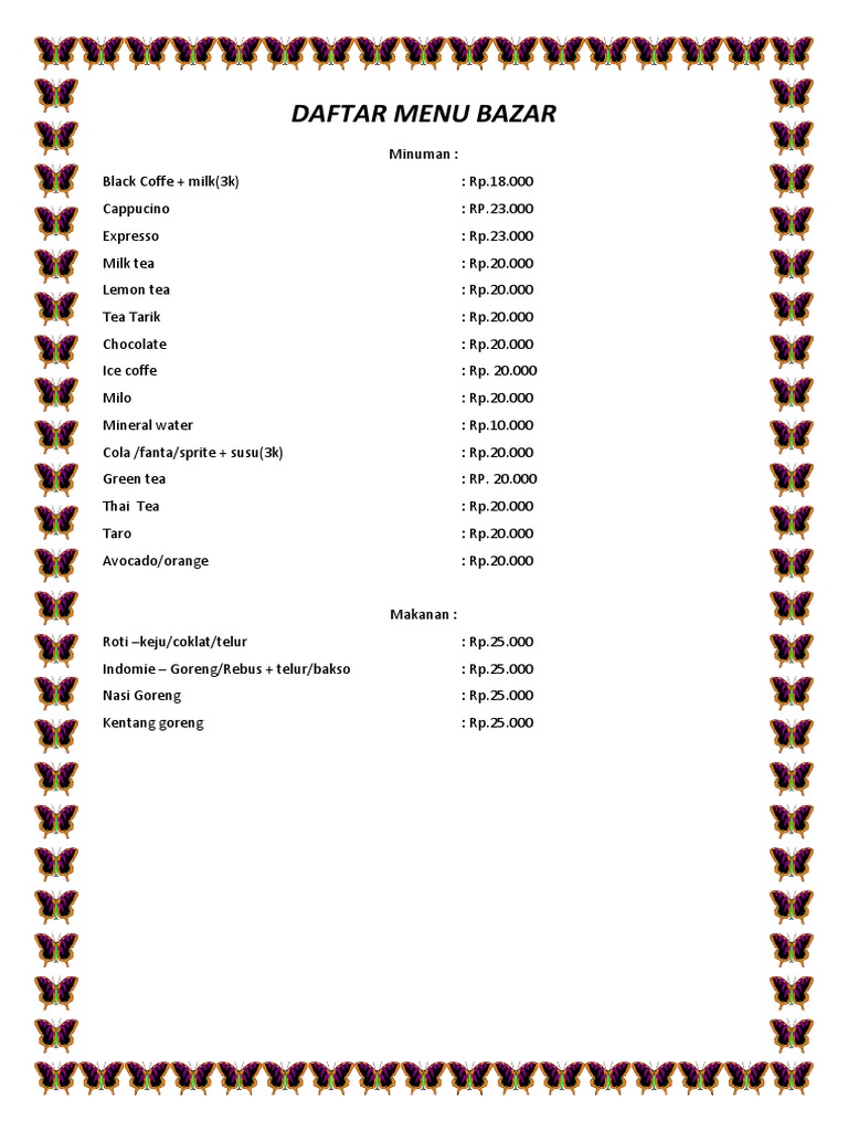 Daftar Menu Bazar | PDF