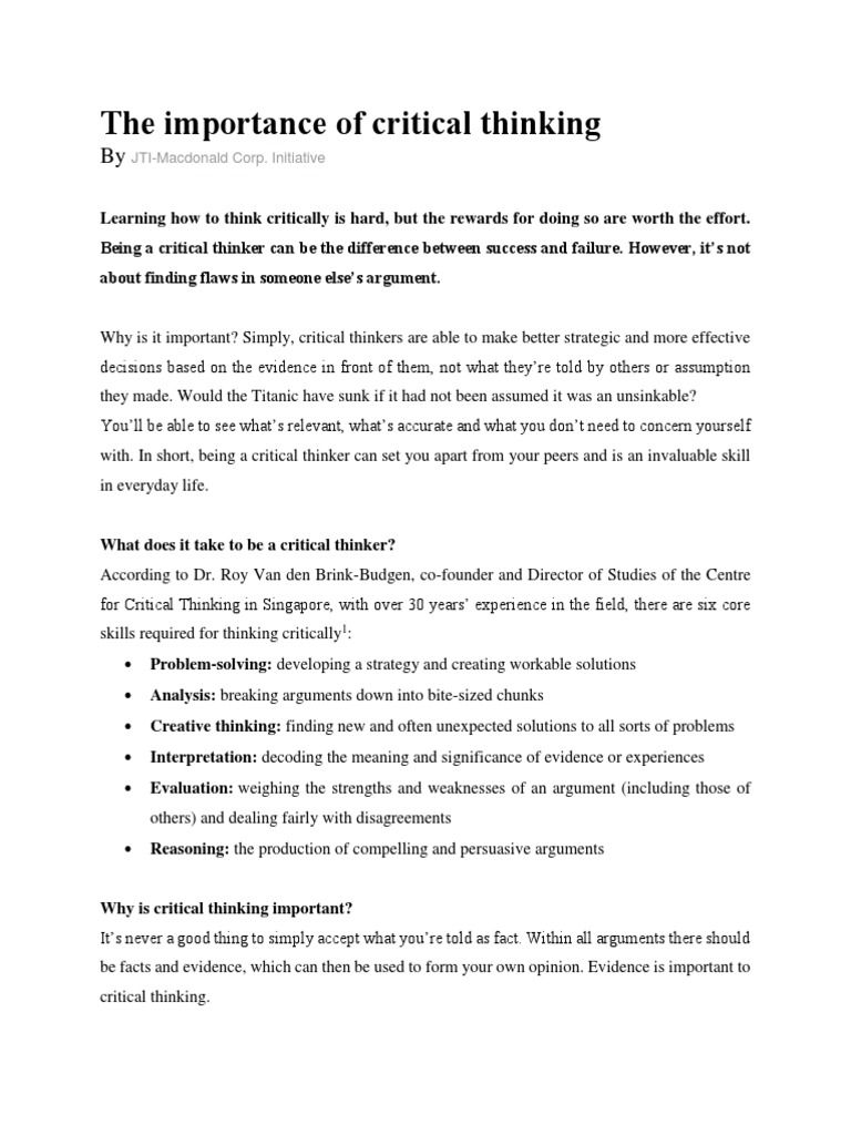 The Importance of Critical Thinking | PDF | Critical Thinking | Argument