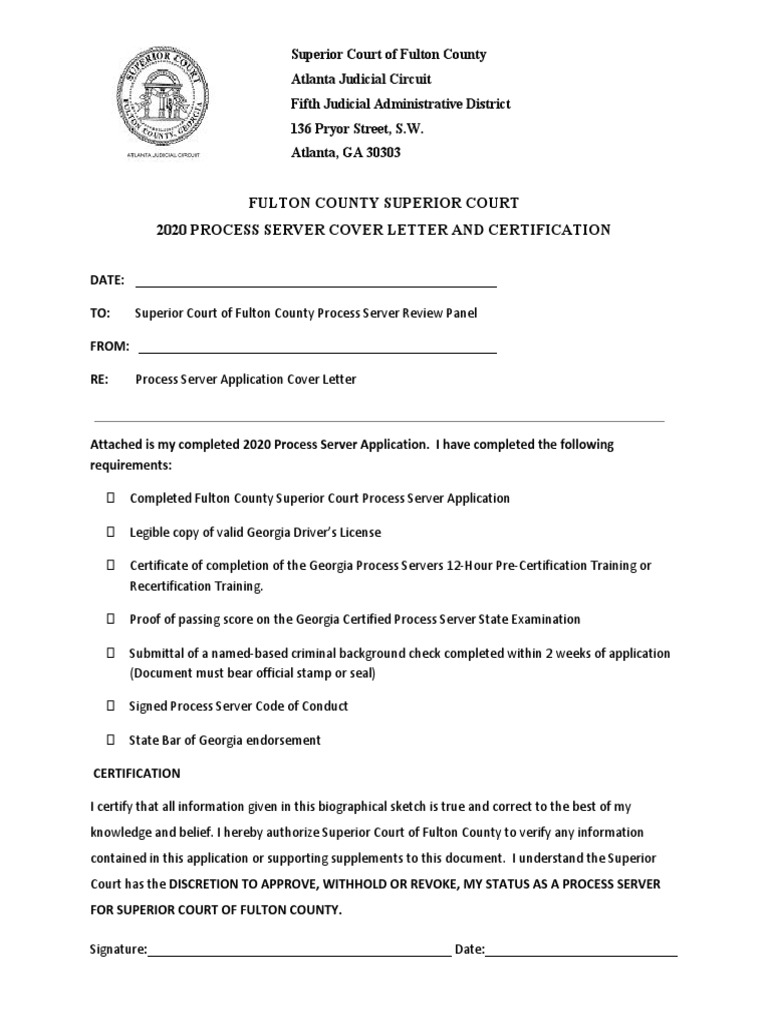 2020 Process Server Cover Letter and Certification | PDF