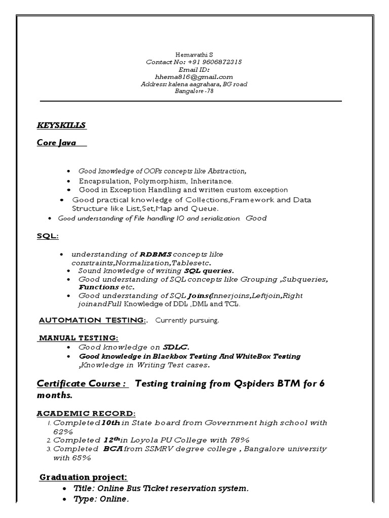 Hemavathi S Updated Resume | PDF | Sql | Databases
