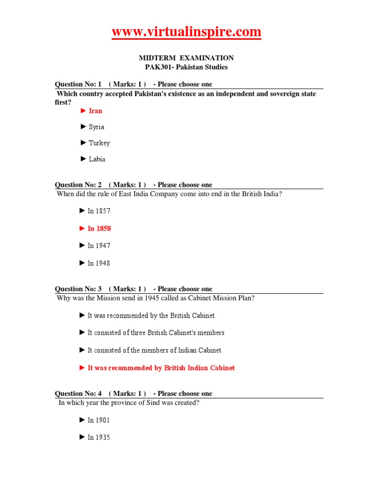 Pak301 Solved Midterm Latest Paper 1 Download Free Pdf Politics Of