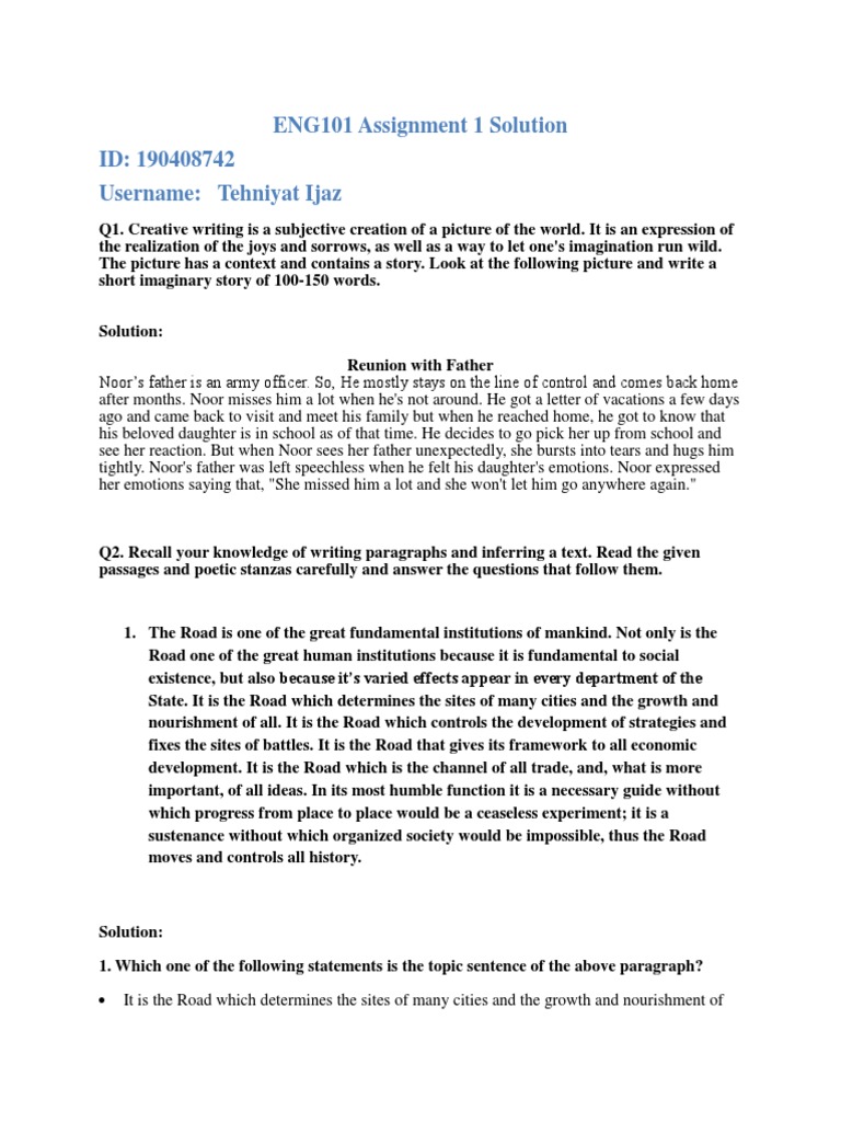 ENG101 Assignment 1 Solution | PDF | Anger | Poetry