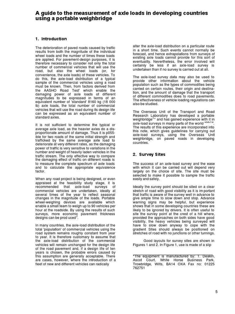 Axle Load Survey | PDF | Road | Traffic