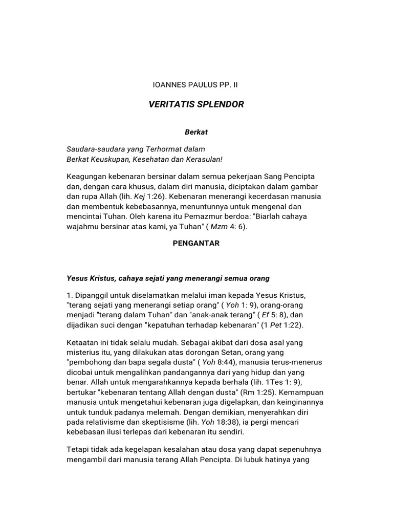 Veritatis Splendor (6 Agustus 1993) - Yohanes Paulus II | PDF