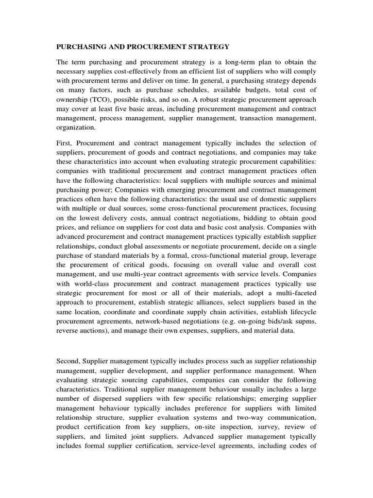 Purchasing and Procurement Strategy | PDF | Procurement | Supply Chain