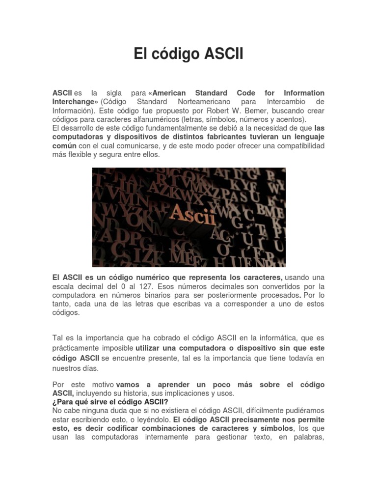 Introducción al Código ASCII | PDF | Ascii | Notación