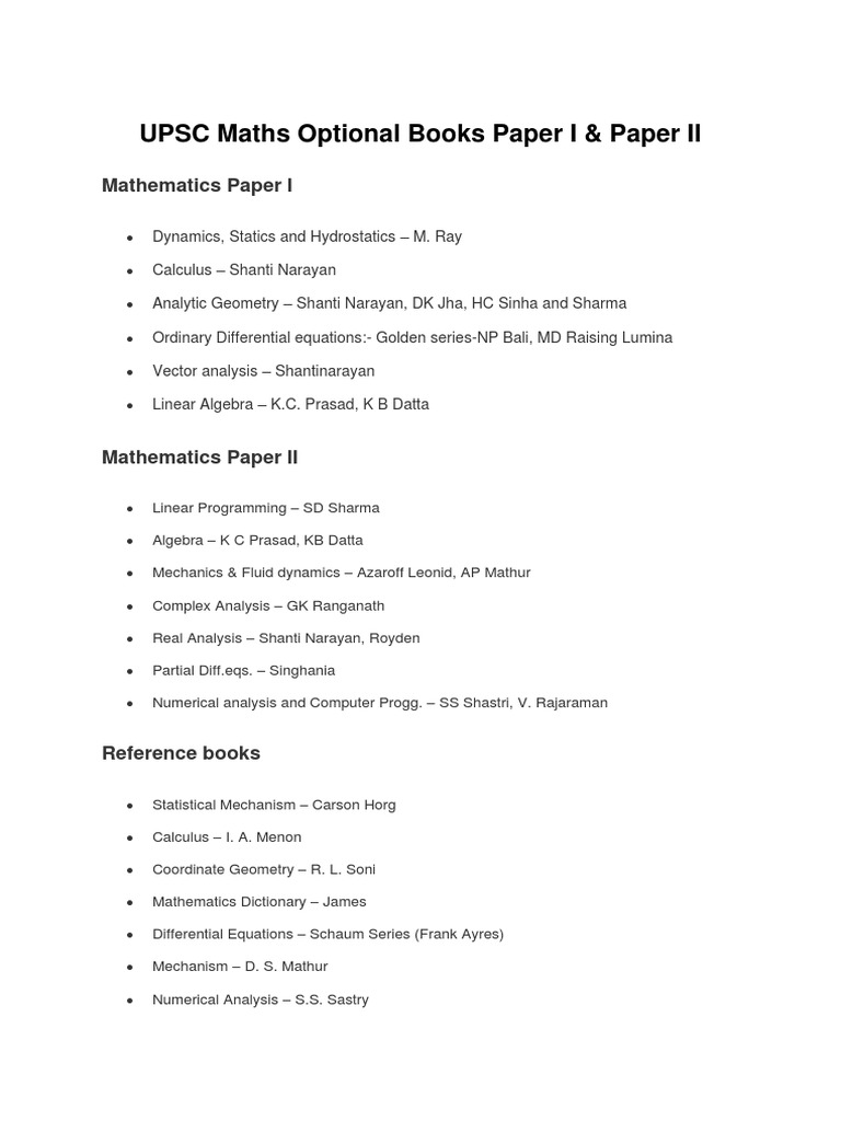 UPSC Maths Optional Books Overview | PDF