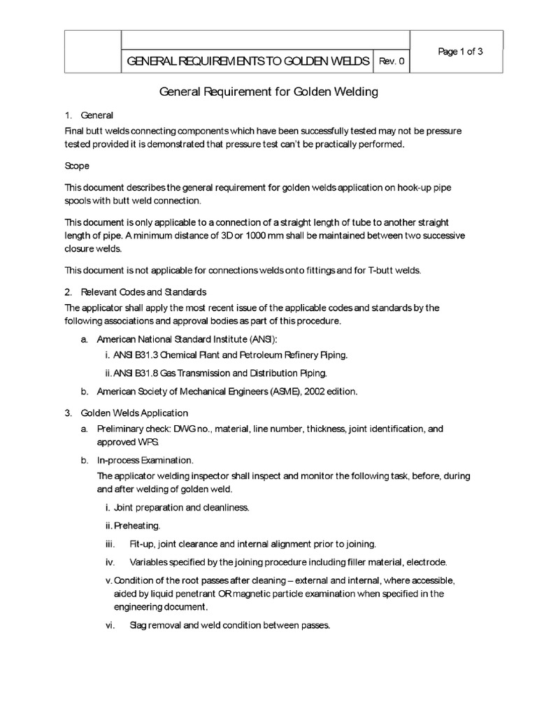 Golden Weld Procedure) | PDF