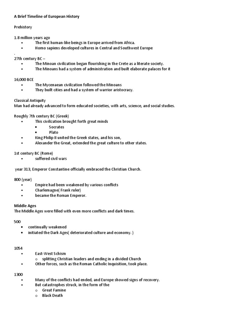 European History Timeline Overview | PDF | History Of Europe | Europe ...