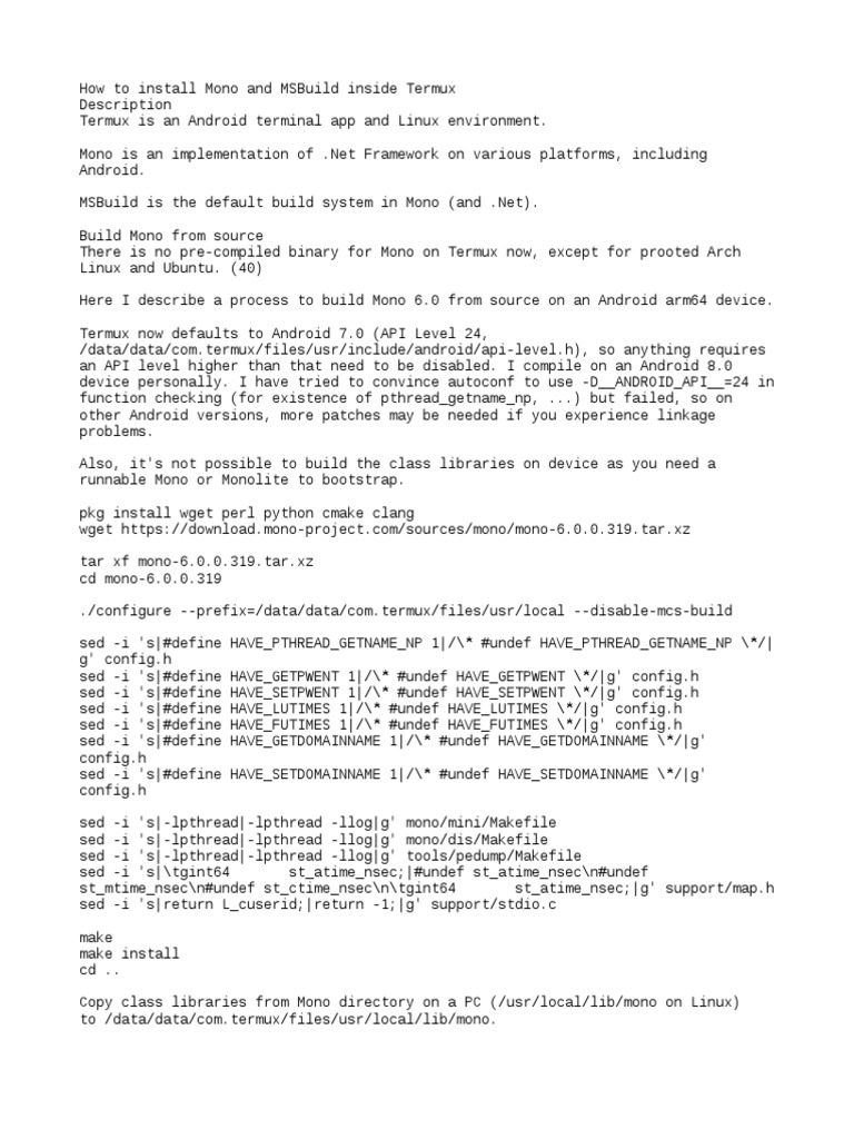 Install Mono and MSBuild Inside Termux | PDF | Component Object Model | Android (Operating System)