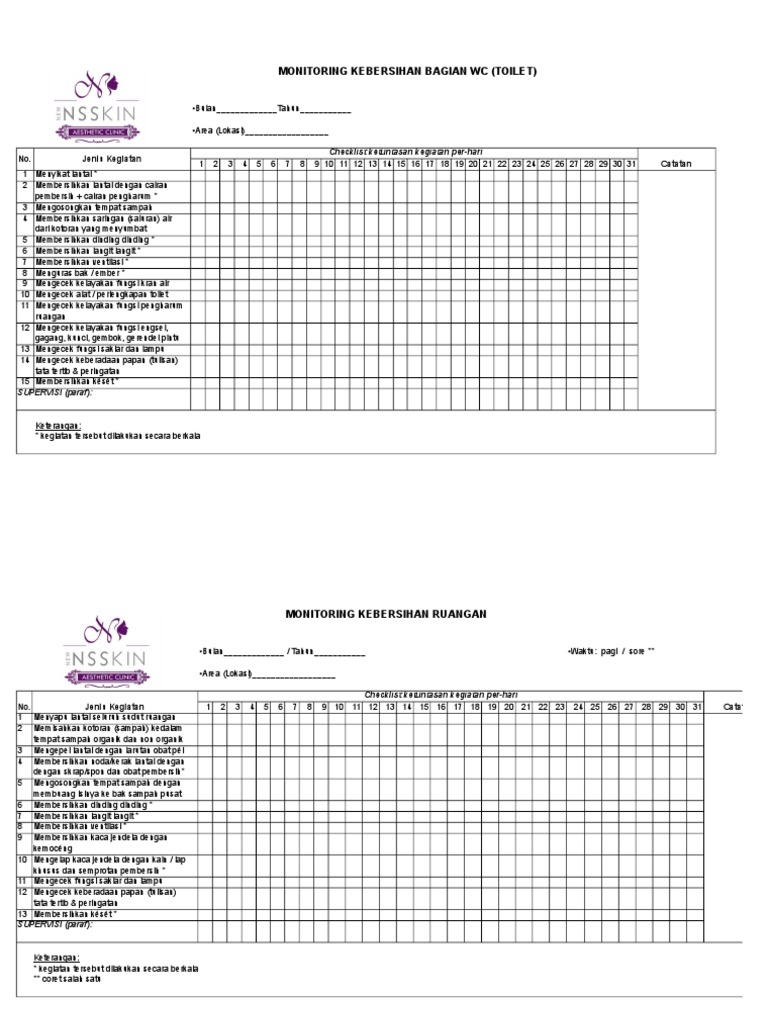 Form Ceklist Kebersihan Toilet + Ruangan | PDF