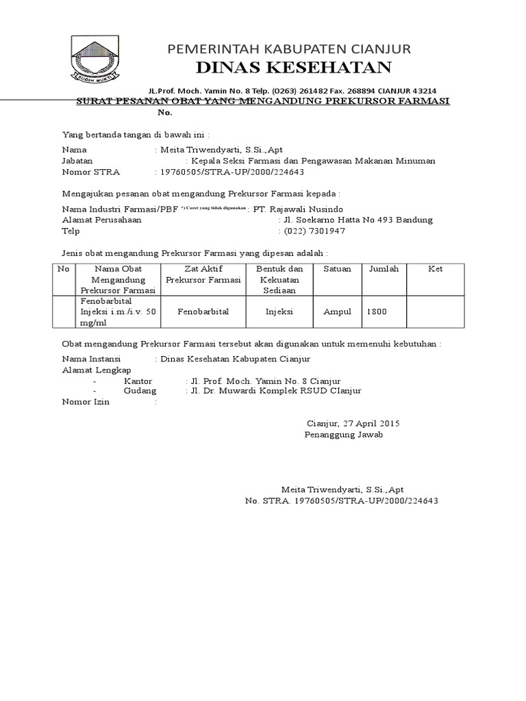 Surat Pesanan Obat Prekursor dan Psikotropika | PDF | Pengembangan Diri ...