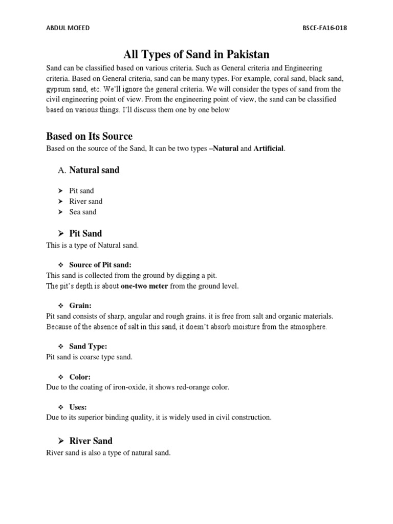 Types of Sand in Pakistan | PDF | Sand | Economic Sectors