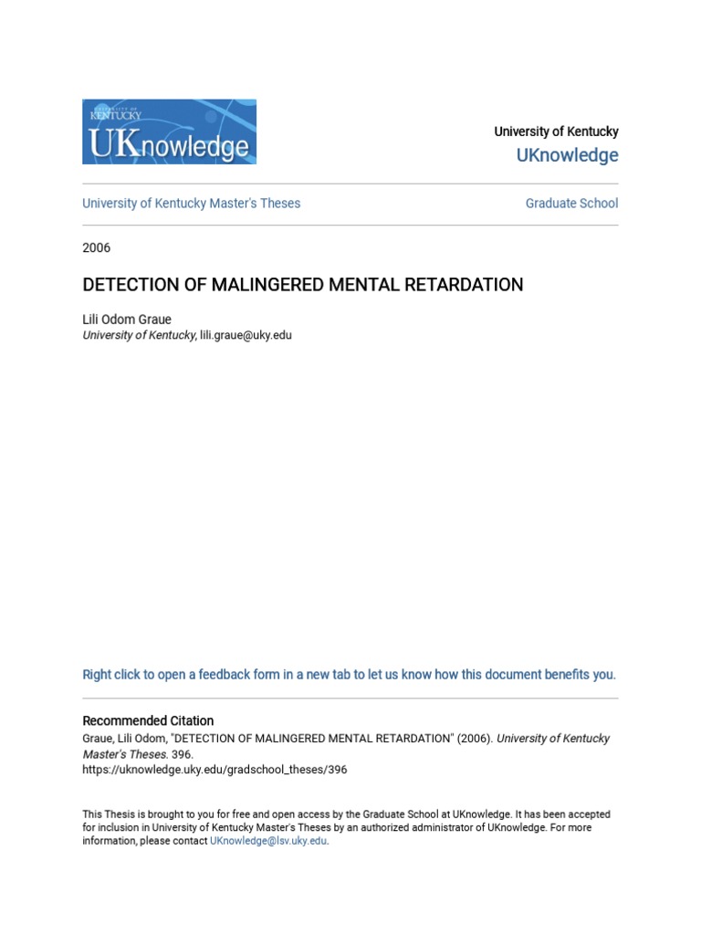 Detection of Malingered Mental Retardation | PDF | Sensitivity And ...