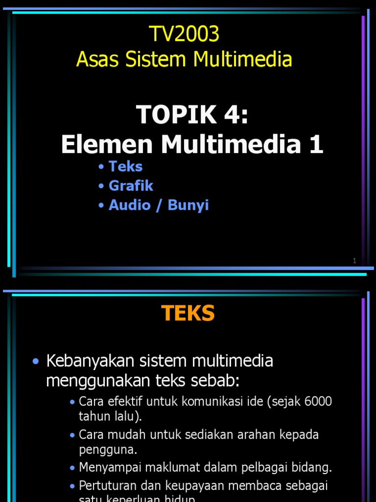 Elemen Multimedia 1 - Teks Dan Grafik | PDF