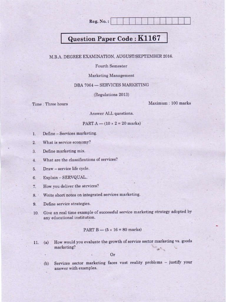 Service Marketing Question Paper-1 | PDF