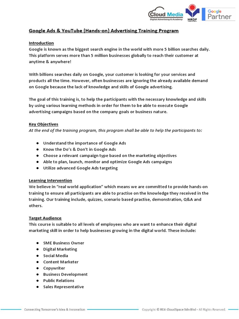 Google Ads & YouTube Advertising Course Outline - English Content | PDF ...