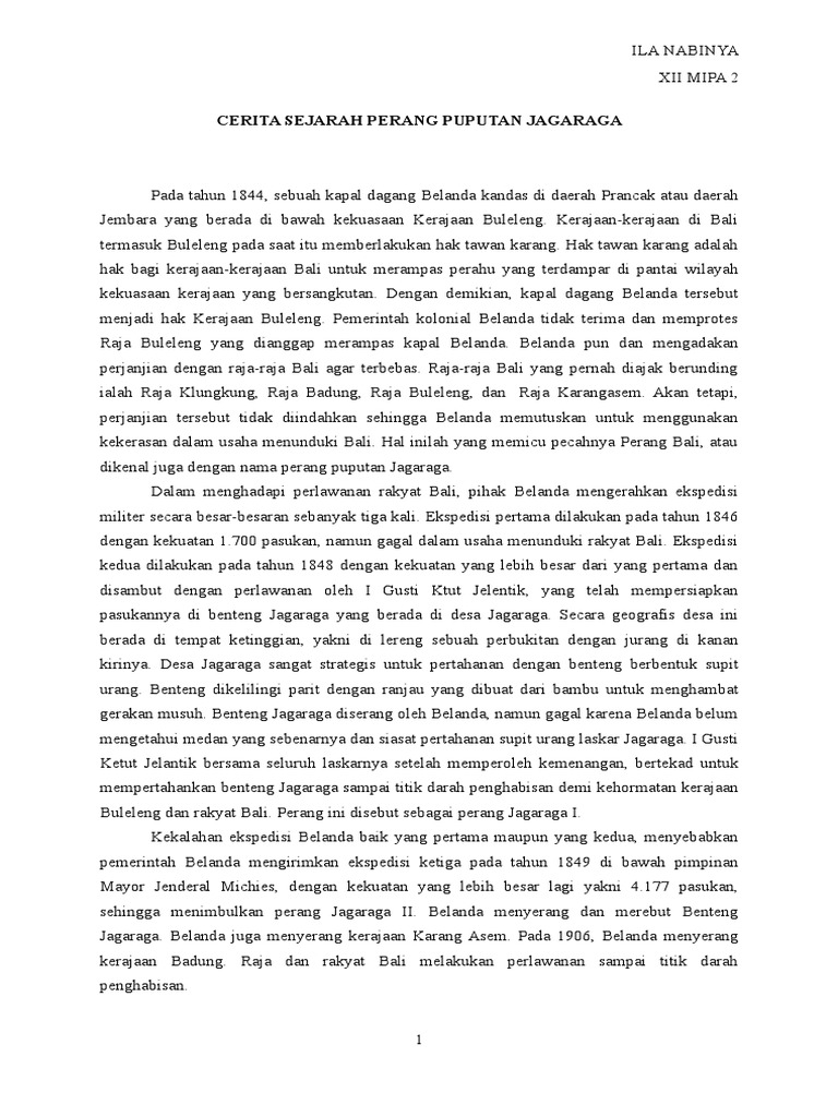 Sejarah Perang Puputan Jagaraga | PDF | Sejarah