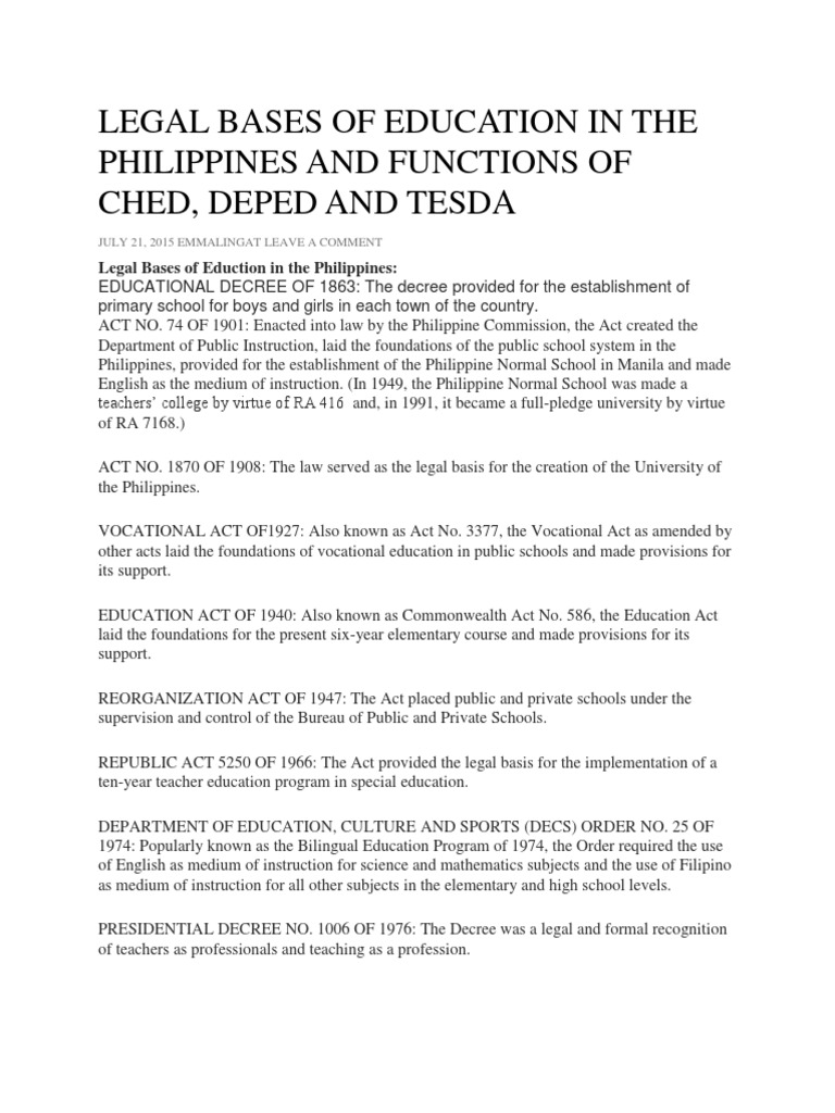 FUNCTIONS OF CHED, DEPED AND TESDA | PDF | Schools | State School