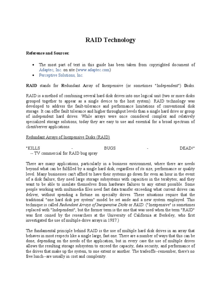 RAID Technology The One | PDF | Hard Disk Drive | Error Detection And Correction