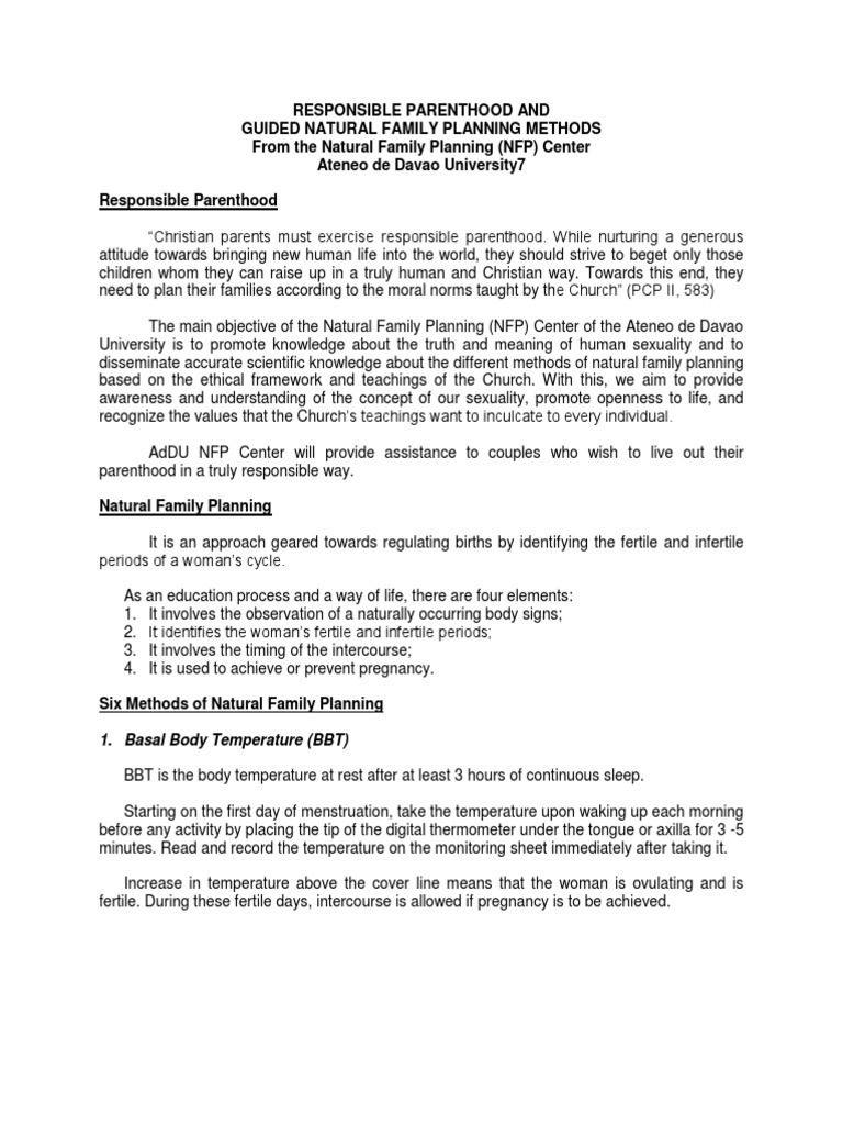 Natural Family Planning Methods | PDF | Fertility | Human Sexuality