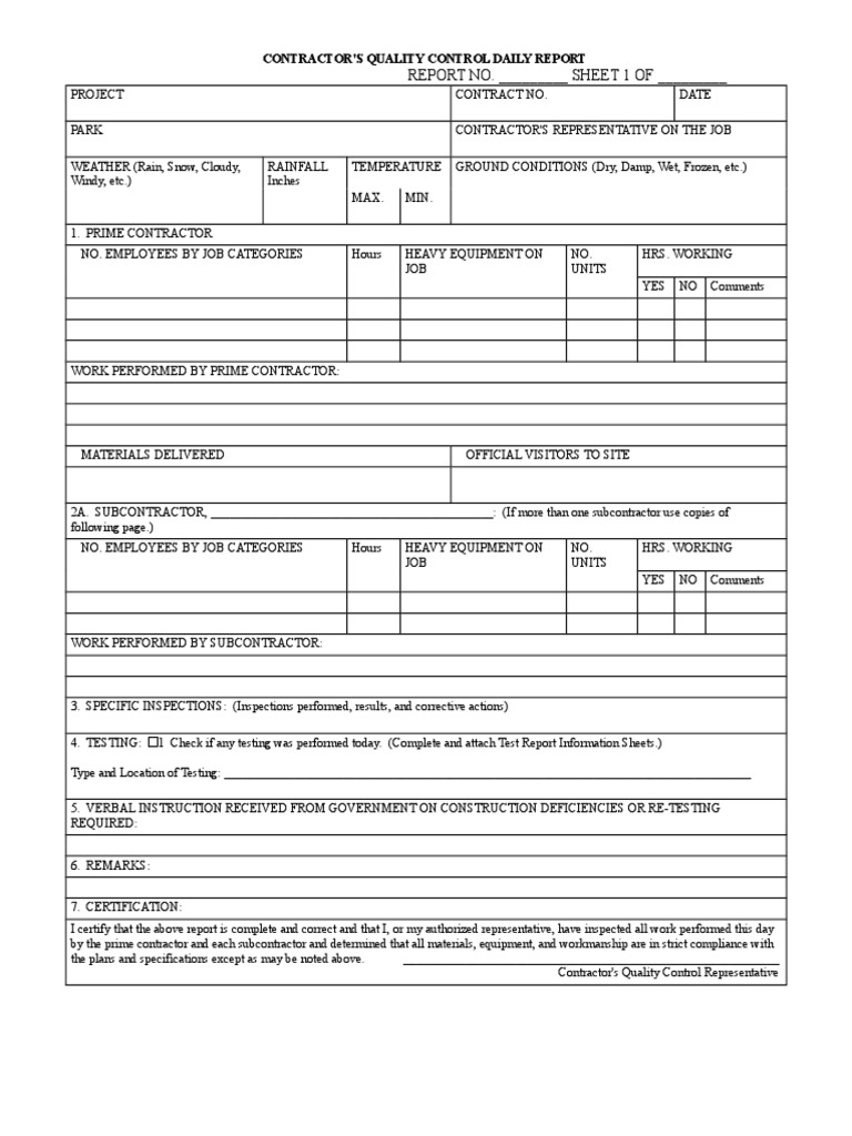 QA QC Daily Report | PDF | General Contractor | Rain