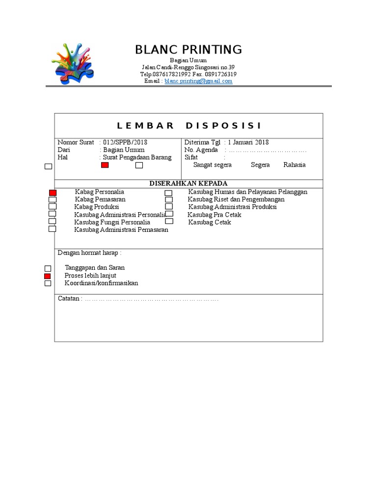 CONTOH Lembar Disposisi | PDF