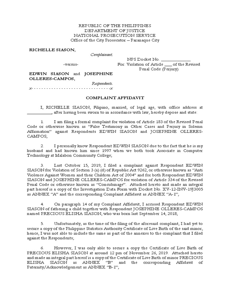 Complaint Affidavit Perjury | PDF | Perjury | Affidavit