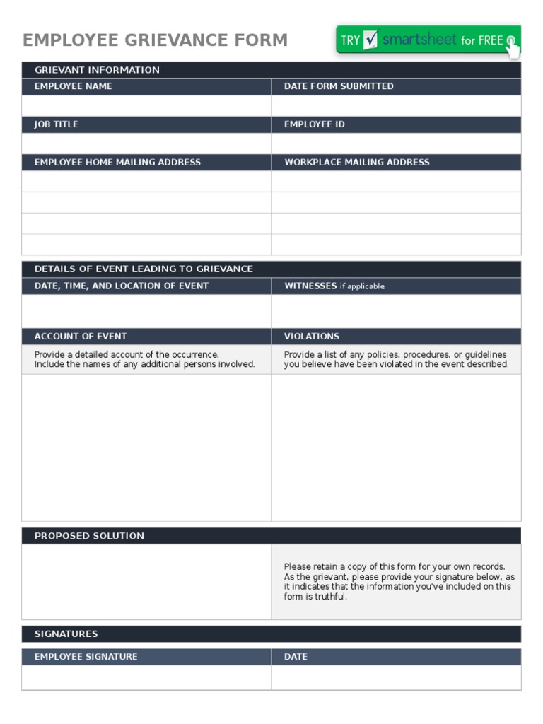 Employee Grievance Form 9427 | PDF
