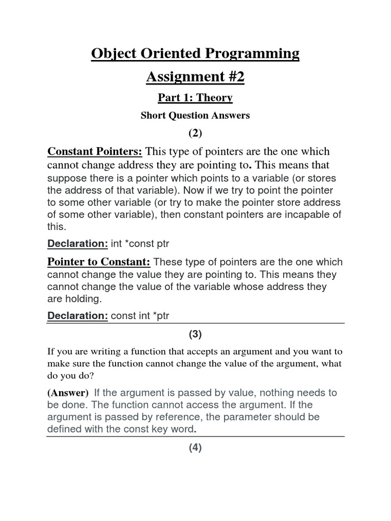 Short Question Answers Oop | PDF | Pointer (Computer Programming) | Subroutine