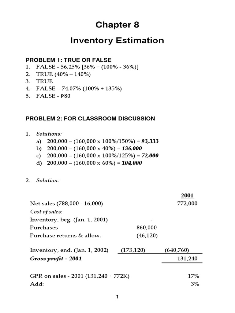 Sol. Man. - Chapter 8 - Inventory Estimation - Ia Part 1a | PDF | Cost Of Goods Sold | Inventory ...
