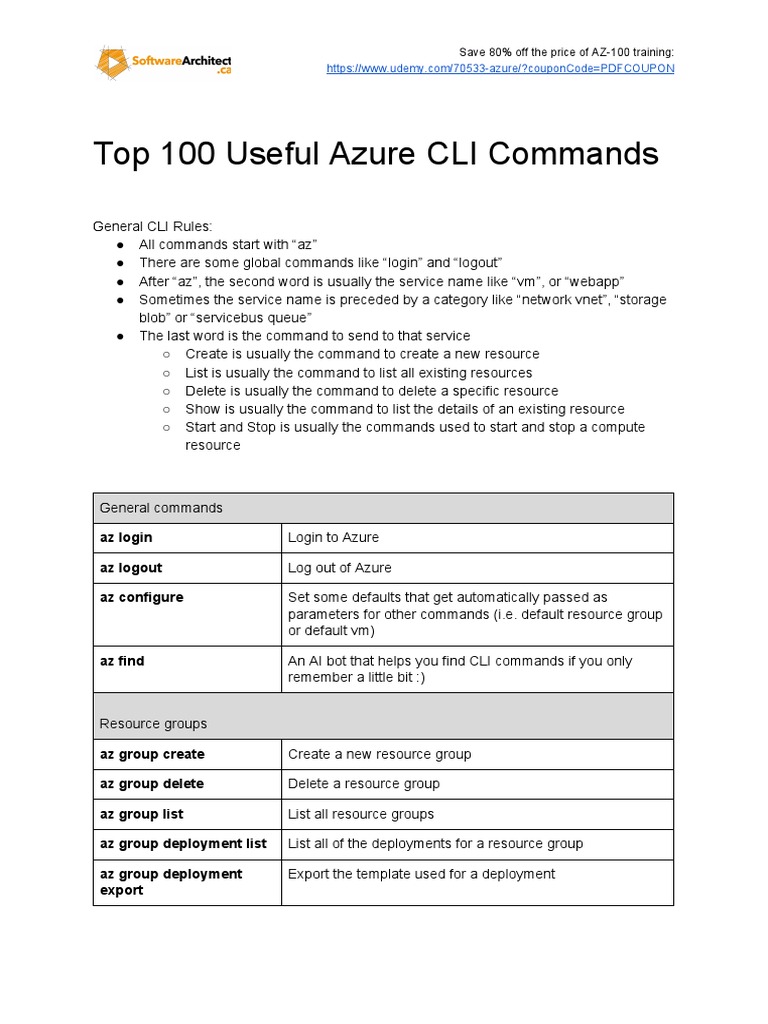Top 100 Useful Azure CLI Commands PDF | PDF