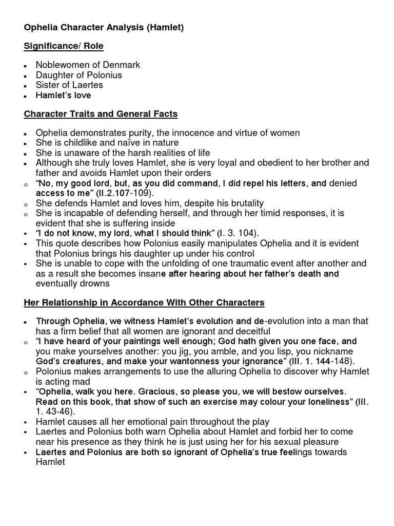 Character Analysis Ophelia | PDF | Hamlet | Plays