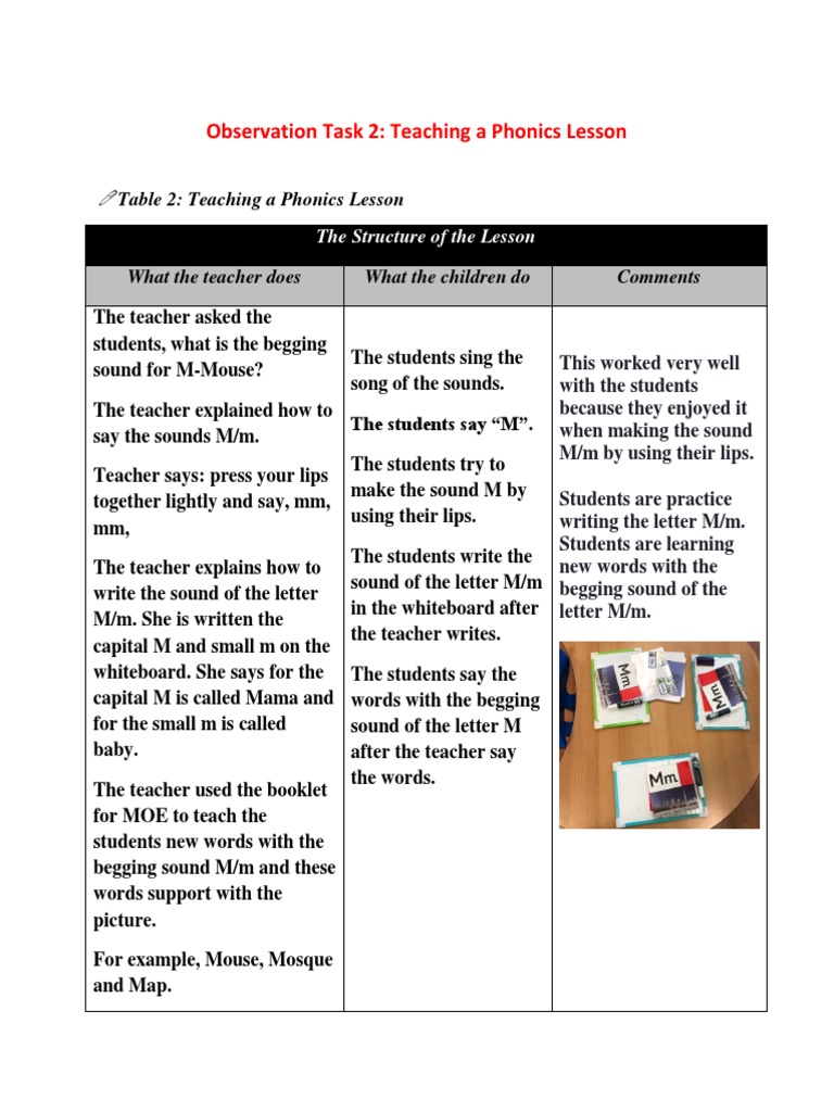 Observation Task 2 and Reflection | PDF | Phonics | Learning Methods