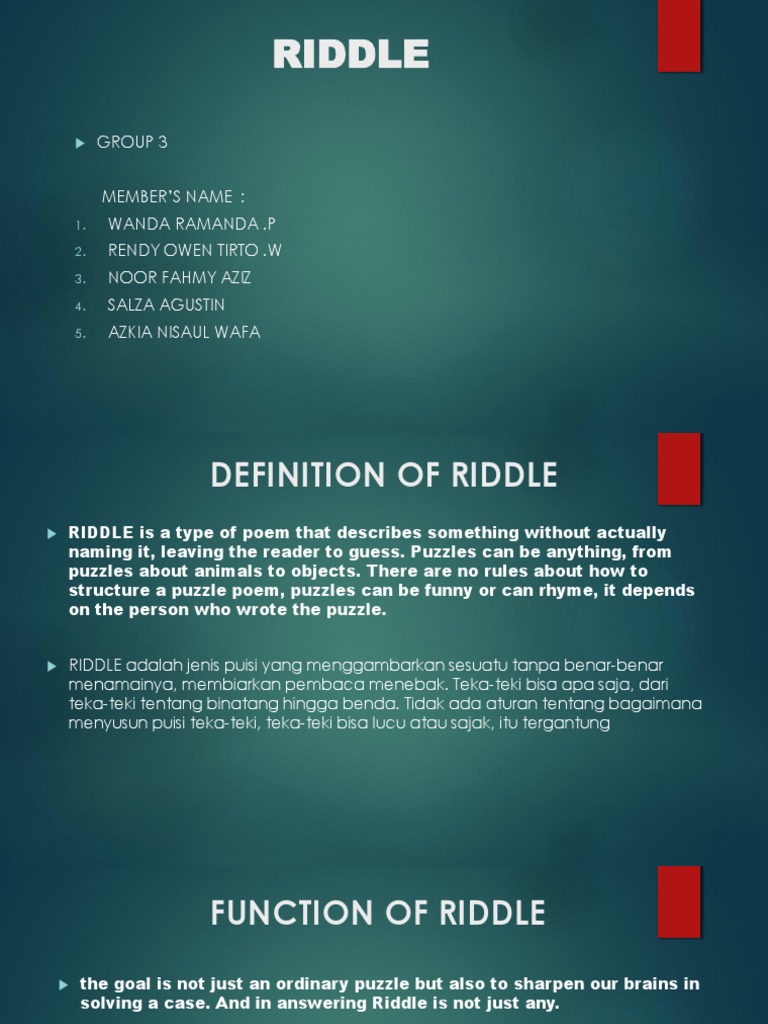 Riddle | PDF | Seni & Disiplin Bahasa | Pengembangan Diri