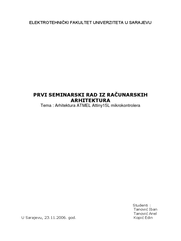 Arhitektura ATMEL ATtiny Mikrokontrolera | PDF