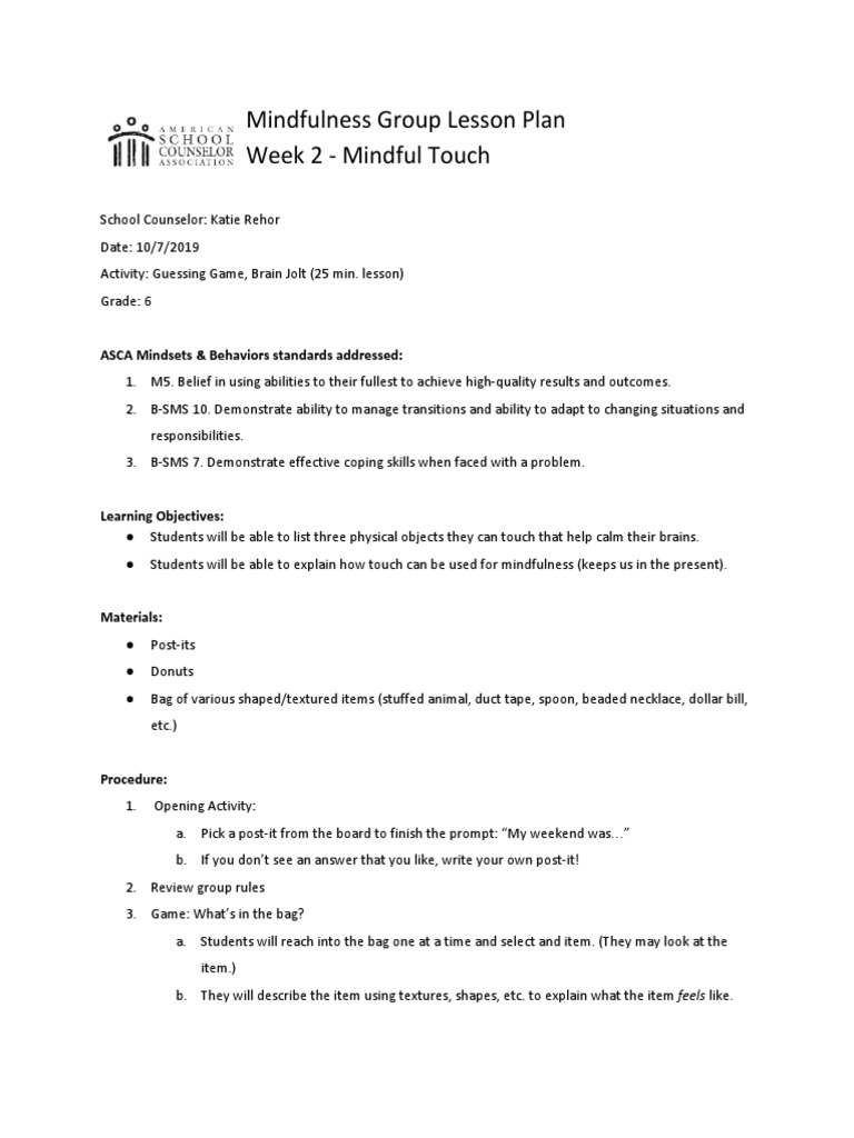 Mindfulness Group Lesson Plans | PDF | Mindfulness | Behavior Modification