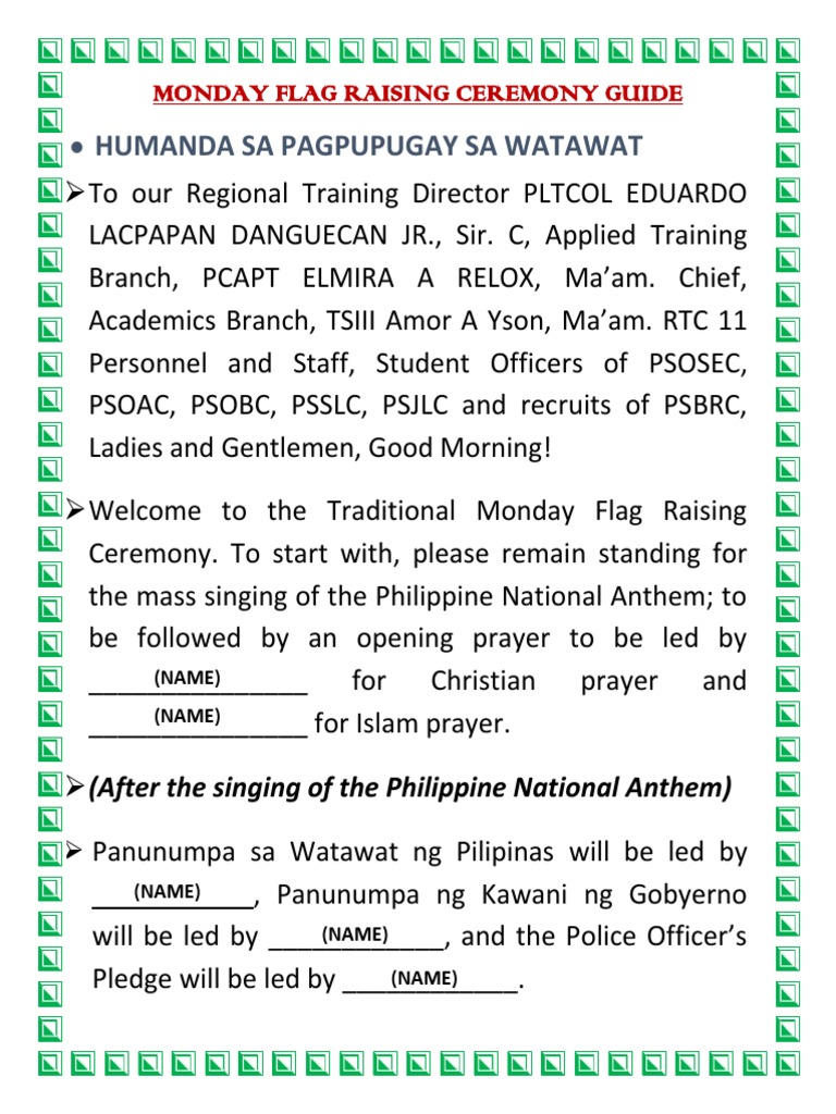 Monday Flag Raising Ceremony Guide | PDF