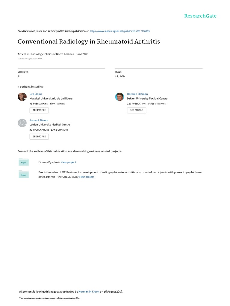 Conventional Radiology in Rheumatoid Arthritis | PDF | Rheumatoid ...