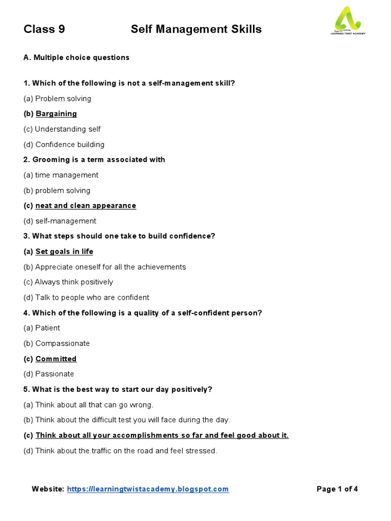 Class 9 Self Management Skills Guide | PDF | Action (Philosophy ...