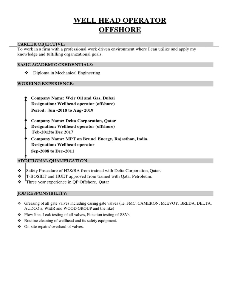 Wellhead Operator - Anandraj | PDF | Valve | Gas Technologies