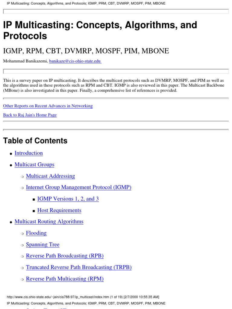 IP Multicasting: Concepts, Algorithms, and Protocols: Igmp, RPM, CBT, DVMRP, Mospf, Pim, Mbone ...