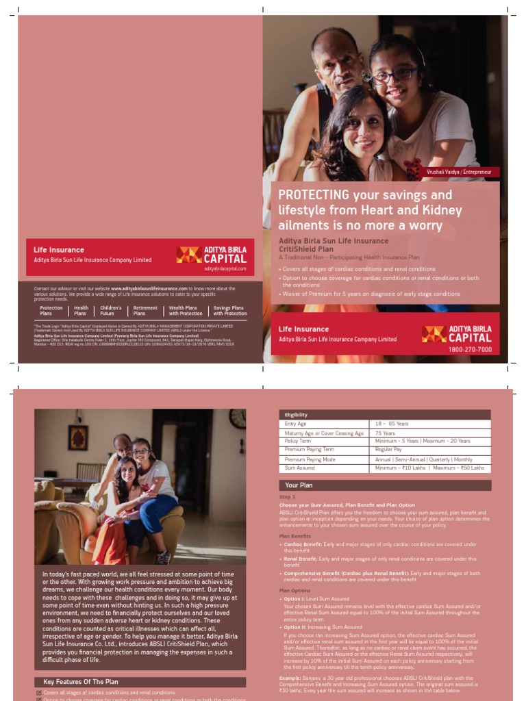 ABSLI CritiShield Plan Brochure | PDF | Myocardial Infarction ...