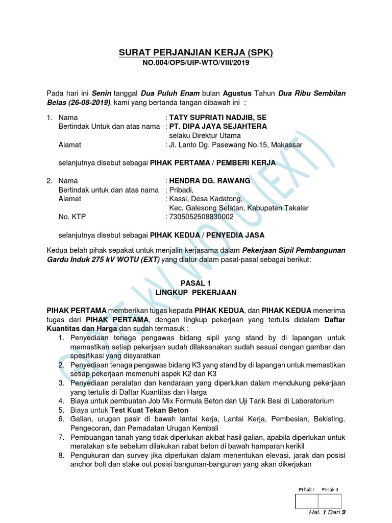 Draft SPK 004 - Gi Wotu (Ext) - Hendra | PDF