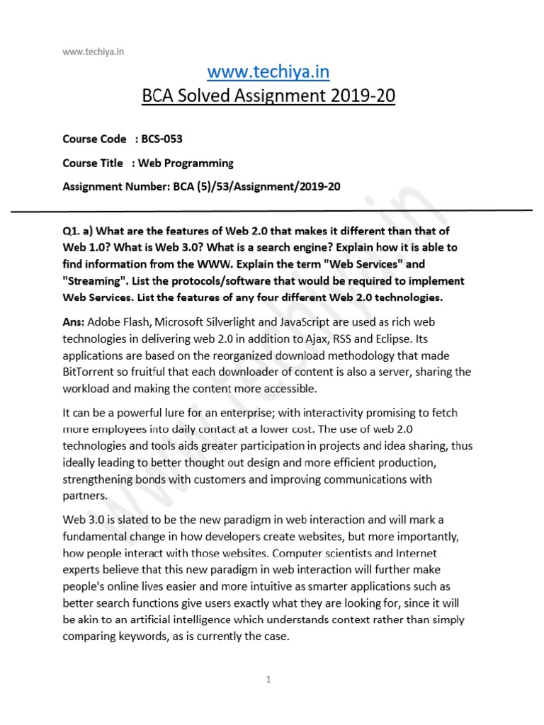 BCS 053 Web Programming Solved Assignment 2019 20 PDF | PDF